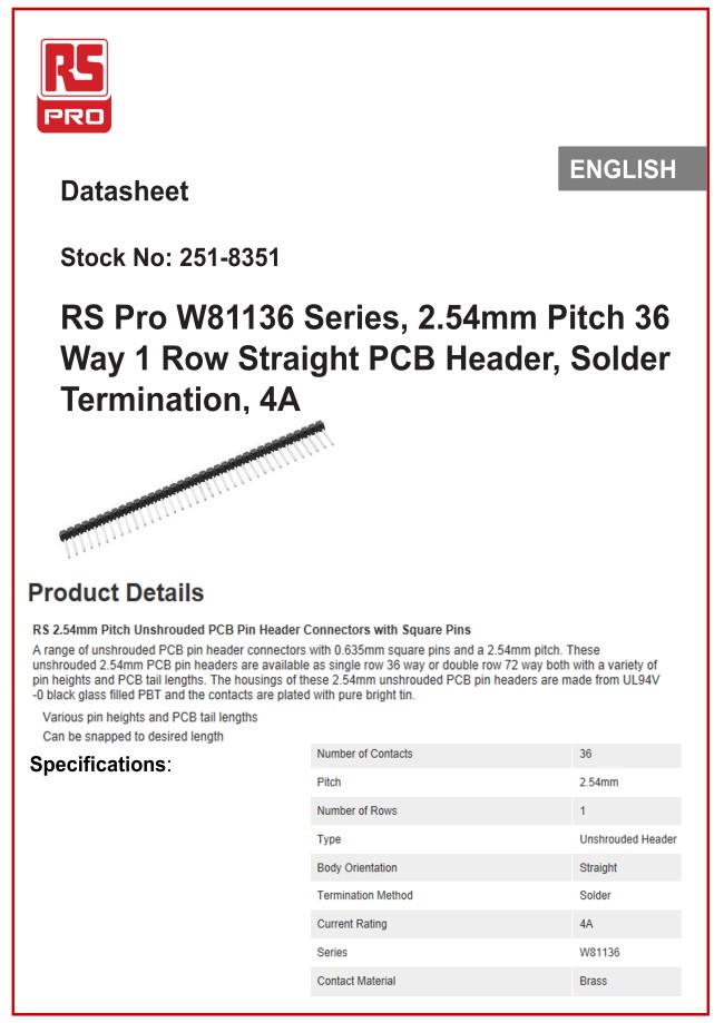 RS PRO 36 Way, 1 Row, Straight Pin Header (251-8351) | RS Pro | MISUMI ...