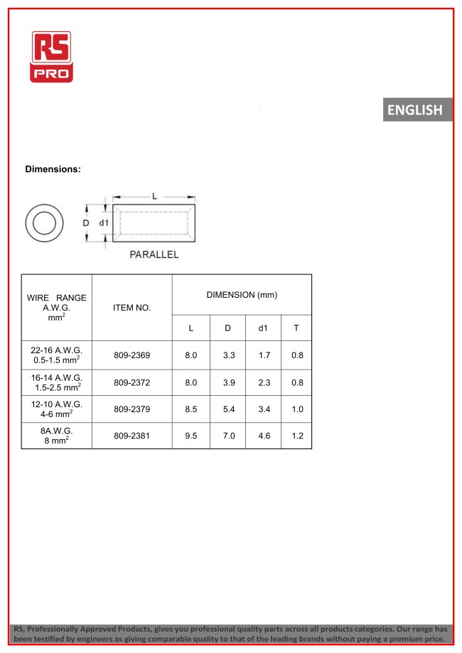 RS PRO Parallel Splice Connector 8 AWG | RS Pro | MISUMI Thailand