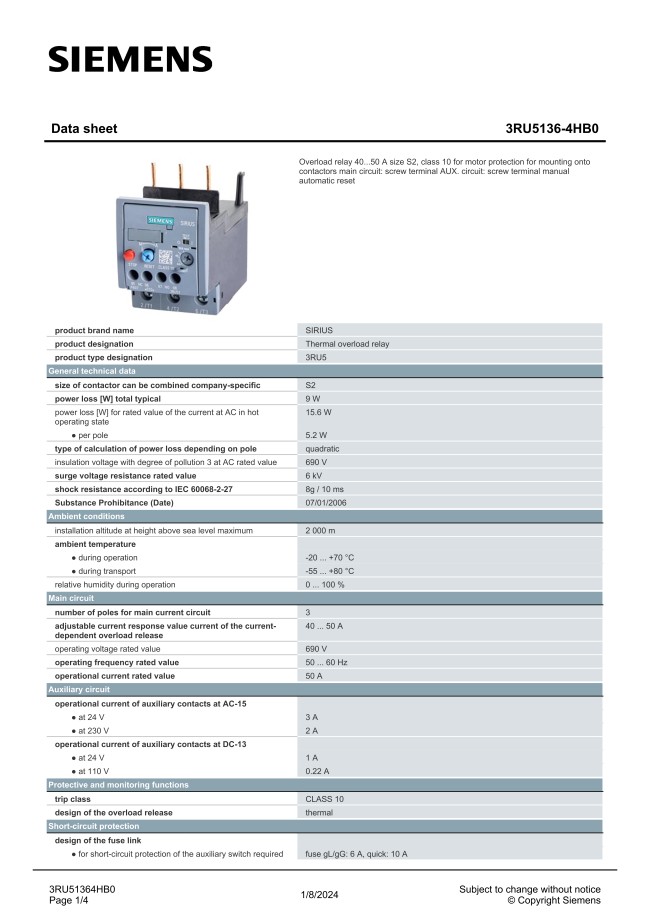 3RU5156-3HB2 | SIRIUS 3RU Thermal Overload Relays | SIEMENS | MISUMI ...