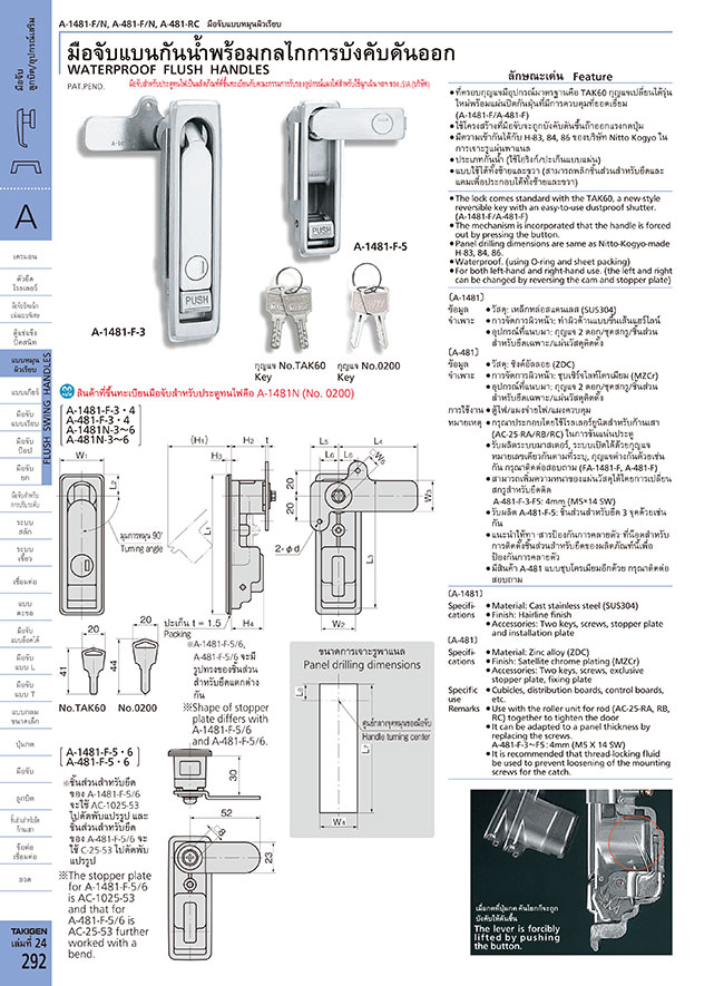 มือจับแบบเรียบและกันน้ำ A-481N | TAKIGEN | MISUMI ประเทศไทย