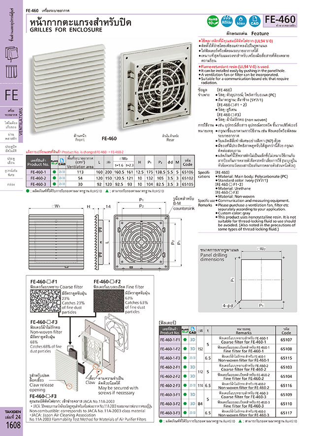 FE-460-2-F1 | Plastic Board Grille FE-460 | TAKIGEN | MISUMI Thailand